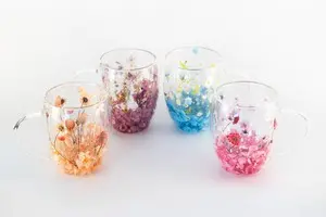 JEANNE FITZ Double Wall Flower Mugs, Assorted Colors