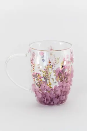 JEANNE FITZ Double Wall Flower Mugs, Assorted Colors