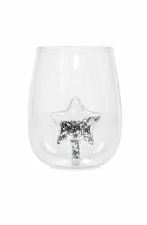JEANNE FITZ Glitter Star Stemless Wine Glass - Silver