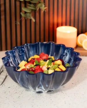 JEANNE FITZ Resin Serving Bowlmarbled Scalloped Decorative Bowl