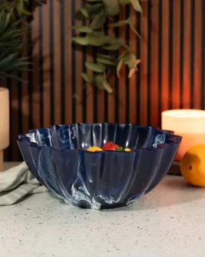 JEANNE FITZ Resin Serving Bowlmarbled Scalloped Decorative Bowl