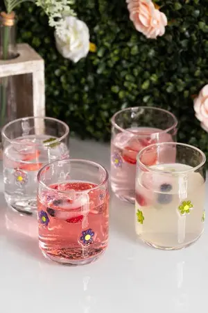 JEANNE FITZ Assorted Flowers Icon Glasses