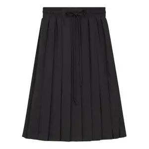 NONI Pleated Large Elastic Waistband And Drawstring Skirt - Black