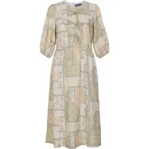 NONI Floral Print Puff Sleeve Midi Dress - Beige