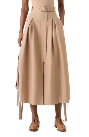 Akris Cotton Double Face Midi Skirt With Sculptural Pleats And Drawstring Ruching