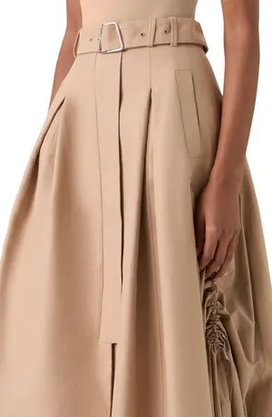 Akris Cotton Double Face Midi Skirt With Sculptural Pleats And Drawstring Ruching