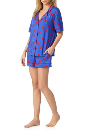 ROOM SERVICE Print Short Pajamas - Blue Print