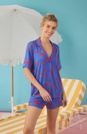 ROOM SERVICE Print Short Pajamas - Blue Print