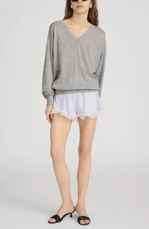 FRAME Lace Detail Stripe Silk Lounge Shorts