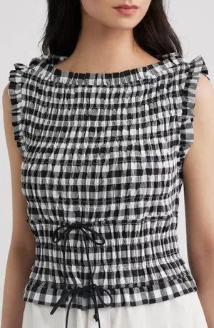 A.REN Two Tone Gingham Smocked Midi Dress
