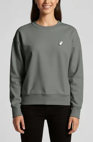 DALIX Embroidered Ghost & Hearts Relaxed Fleece Crewneck Sweatshirt - Shadow