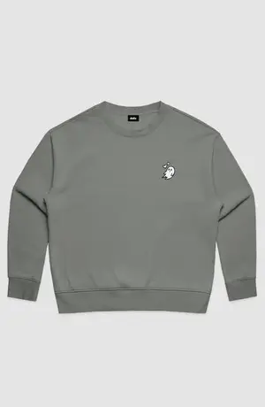DALIX Embroidered Ghost & Hearts Relaxed Fleece Crewneck Sweatshirt - Shadow