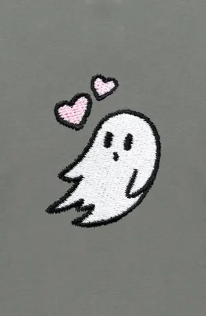DALIX Embroidered Ghost & Hearts Relaxed Fleece Crewneck Sweatshirt - Shadow