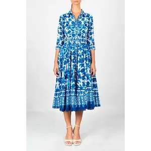 Samantha Sung A-line Midi Aster Shirtdress - Soft Aqua