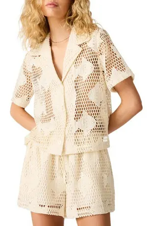 Steve Madden Sandra Fish Sheer Lace Camp Shirt - Ivory