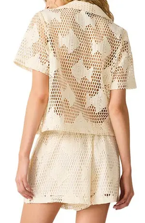 Steve Madden Sandra Fish Sheer Lace Camp Shirt