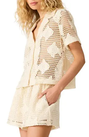 Steve Madden Sandra Fish Sheer Lace Camp Shirt