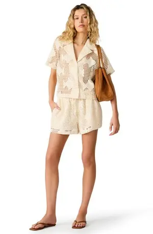 Steve Madden Sandra Fish Sheer Lace Camp Shirt