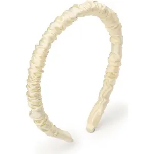 OLAH Scrunched Silk Skinny Headband Beige