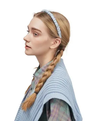 OLAH Scrunched Silk Skinny Headband - Blue