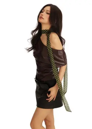 OLAH Le Petit Dot Silk Hair Ribbon Scarf - Olive
