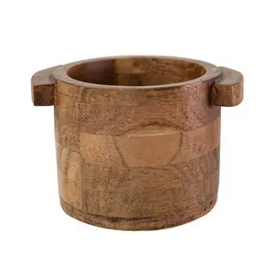 FORESIDE HOME AND GARDEN 3.25" X 4" Benson Rustic Acacia Wood Small Decorative Pinch Bowl Dish - Brown