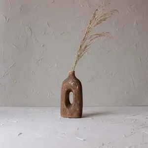 FORESIDE HOME AND GARDEN Textu Glaze With Center Hole Vase Rust Stoneware