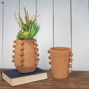 FORESIDE HOME AND GARDEN Natural Terracotta Beaded Decorative Vase