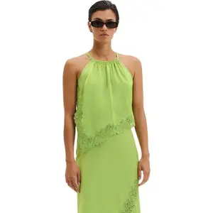 MALINA Asymmetric Lace Trim Halter Neck Camisole - Lime