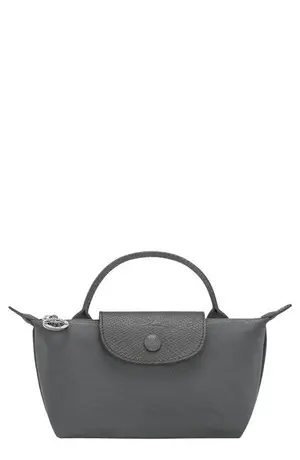 Longchamp Le Pliage Cosmetic Case With Textured Leather Trim - Anthracite