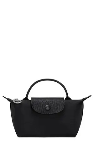 Longchamp Le Pliage Cosmetic Case With Textured Leather Trim - Black