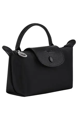 Longchamp Le Pliage Cosmetic Case With Textured Leather Trim - Black