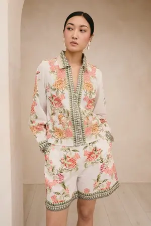 RAISHMA Amani Printed Wide Leg Shorts - Cream