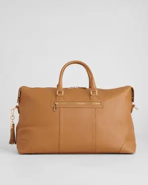 POM POM LONDON Full Grain Leather Weekend Bag With Tassel Detail - Maple