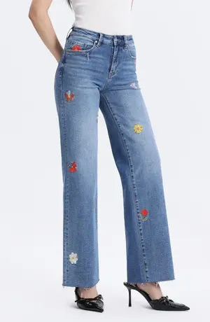 BAYEAS Embroidered Wide Leg Jeans