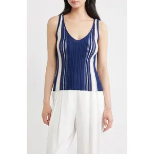 Theory Berkley Cotton Blend Scoop Neck Tank - Navy Multi