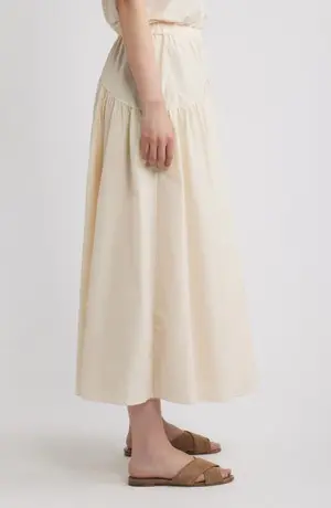Theory Cotton Blend Midi Skirt - Almond