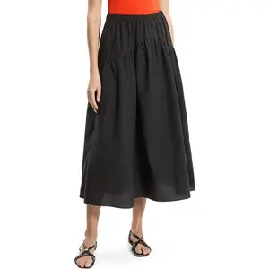 Theory Cotton Blend Midi Skirt - Black