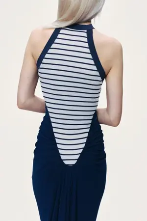 NOCTURNE Stripe Draped Halter Neck Maxi Dress