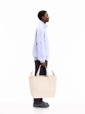 VOWELS Minimalist Chambray Tote Bag - Beige