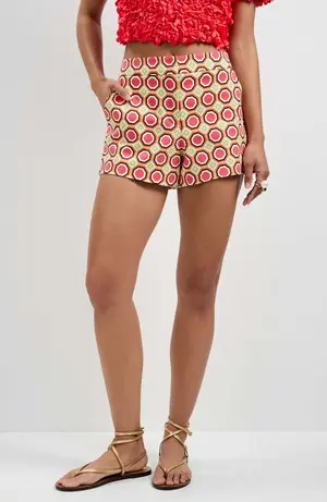 Trina Turk Corbin Geo Print Stretch Cotton Herringbone Shorts