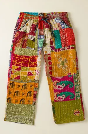 UNCOMMON GOODS Repurposed Sari Kantha Patchwork Pants