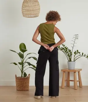 KNOWN SUPPLY Camino Pant Wide Leg Cargo Trousers - Black