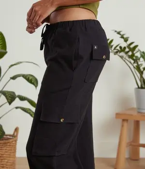 KNOWN SUPPLY Camino Pant Wide Leg Cargo Trousers - Black