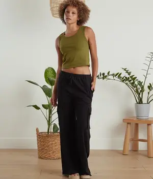 KNOWN SUPPLY Camino Pant Wide Leg Cargo Trousers - Black