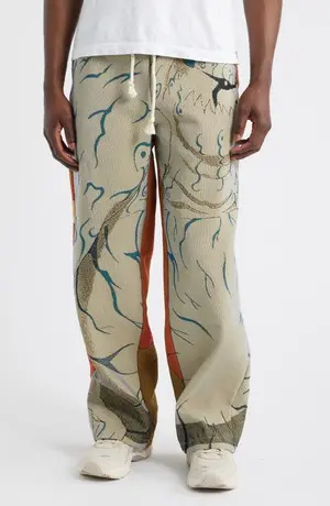 VERYRARE X Naruto Shukaku Kurama Jacquard Tapestry Knit Trousers - Orange