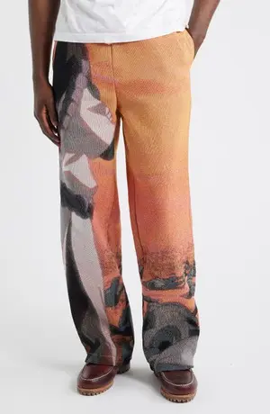 VERYRARE X Naruto Orochimaru & Sasuke Jacquard Tapestry Knit Pants - Orange