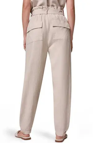 Donna Karan New York Belted Tapered Linen Blend Pants - Natural