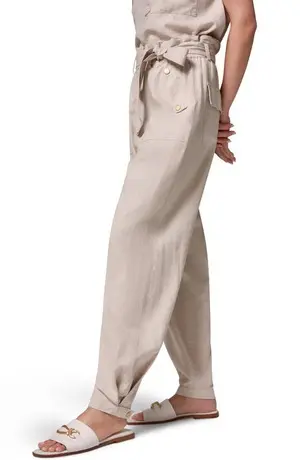 Donna Karan New York Belted Tapered Linen Blend Pants - Natural