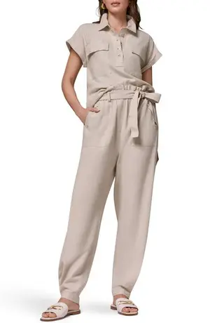 Donna Karan New York Belted Tapered Linen Blend Pants - Natural